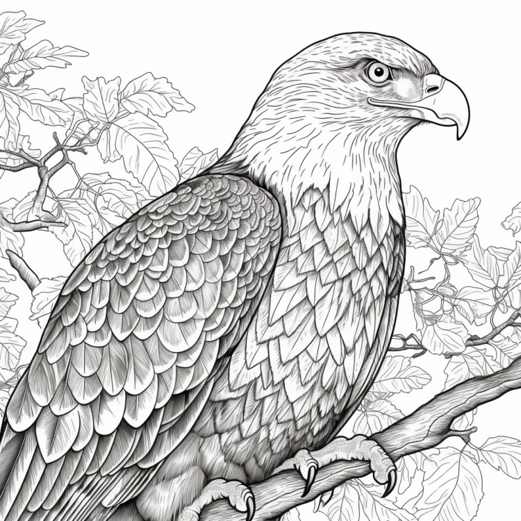 "Adler auf Ast" Ausmalbild - kostenlos herunterladen
