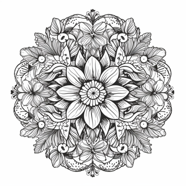 "Blumen Mandala" Ausmalbild - kostenlos herunterladen