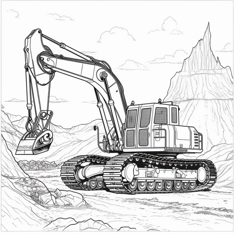 Bagger in den Bergen - kostenloses Ausmalbild - mal-o-mat