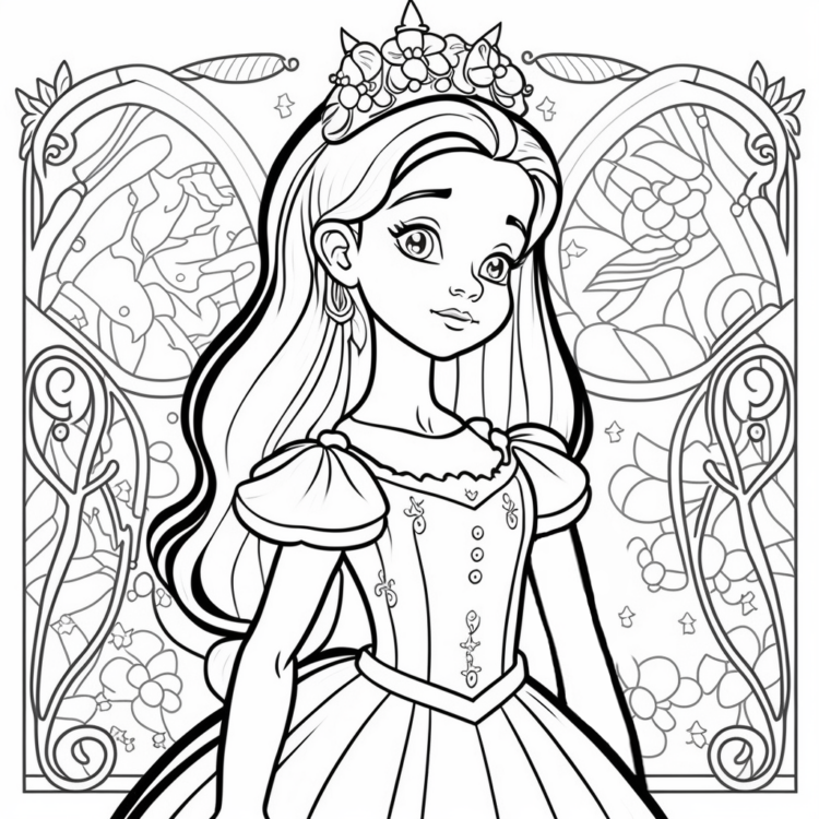 "Prinzessin im Rahmen" Ausmalbild - kostenlos herunterladen