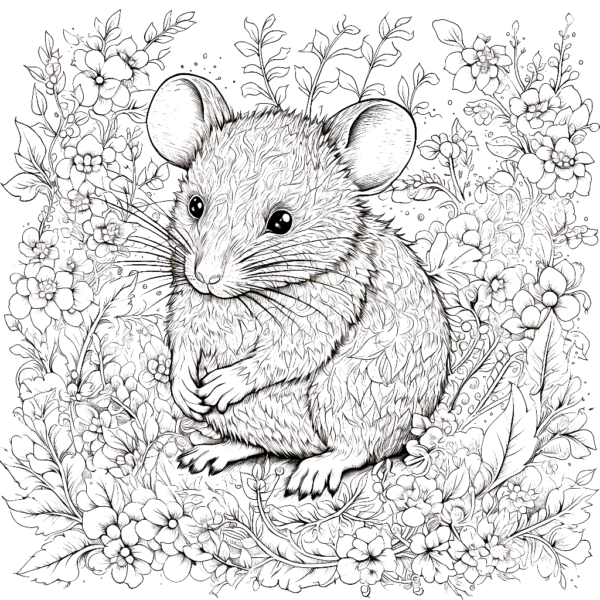 "Maus und Blumen" Ausmalbild - kostenlos herunterladen